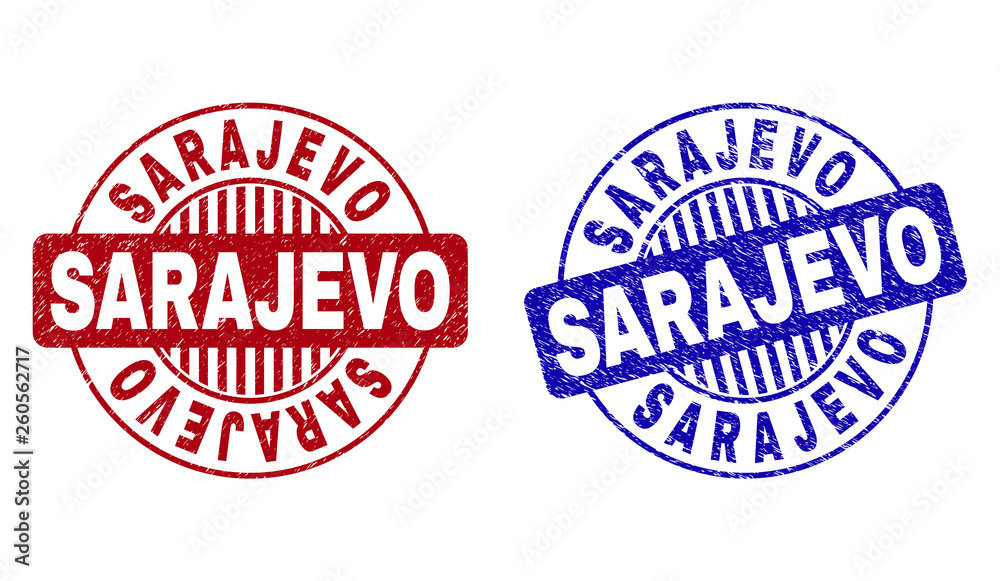 Grunge SARAJEVO round stamp seals isolated on a white background. Round ...