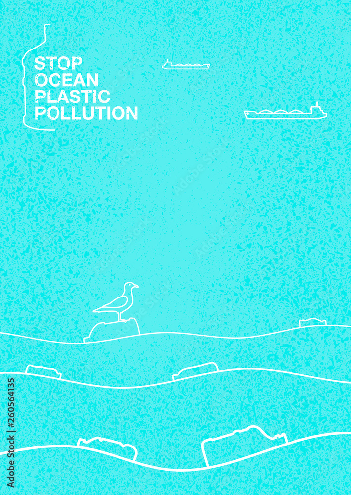 Stop the ocean of plastic pollution. Ecological concept poster on a ...