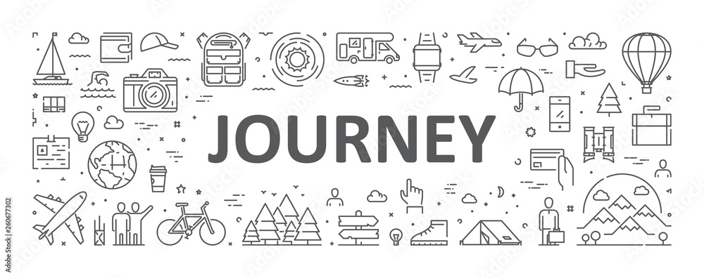 Vector line concept for journey. Modern linear banner for adventure ...