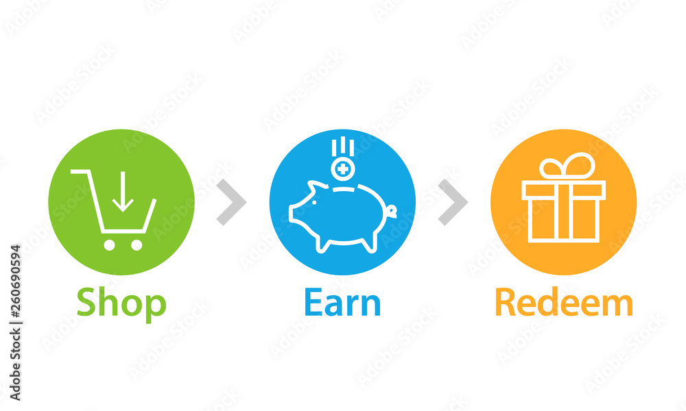 Shop Earn and Redeem icons. Clipart image isolated on white background ...