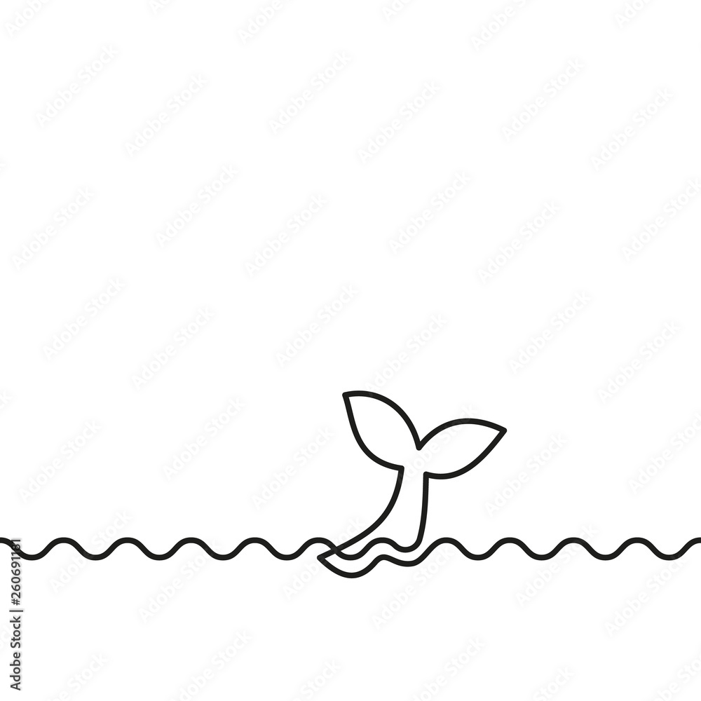 Continuous line drawing of fish tail in the sea, Black and white vector ...