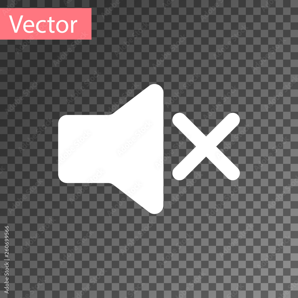 White Speaker mute icon isolated on transparent background. No sound ...