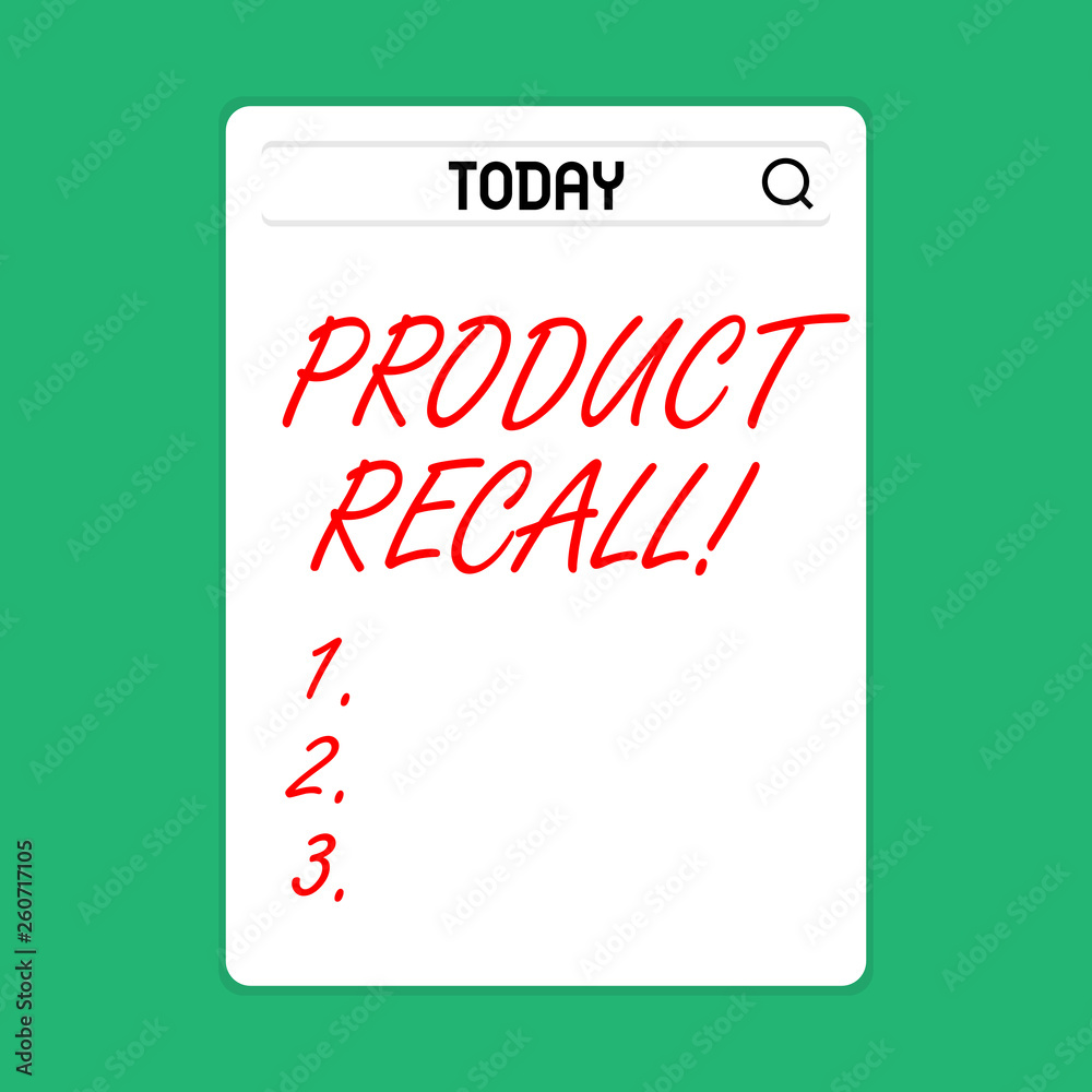 Handwriting text Product Recall. Conceptual photo request ...