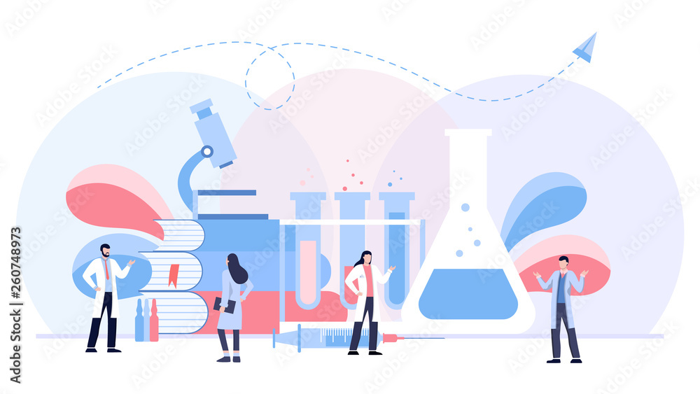 The biological laboratory vector illustration concept, scientis working ...