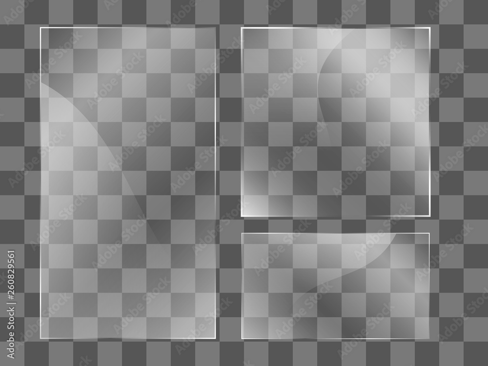 Set of glass plates. Vector glass banners on transparent background ...