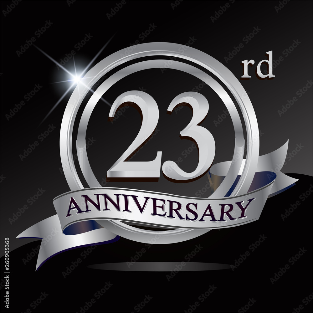 23rd anniversary logo with silver ring and ribbon. Vector design ...