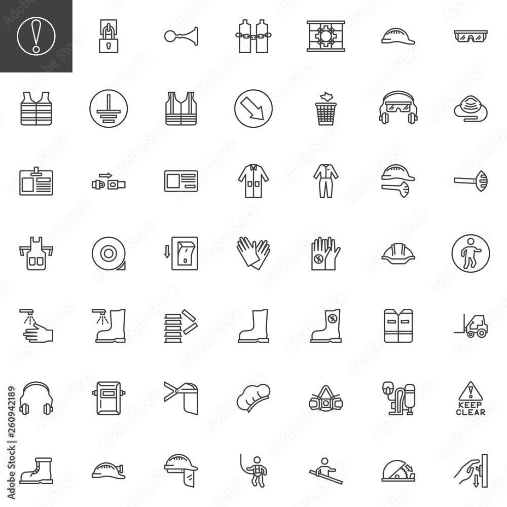Mandatory, safety signs line icons set. linear style symbols collection ...
