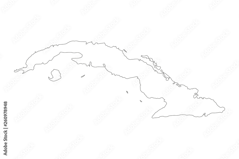 Vector map Cuba. Outline map. Isolated vector Illustration. Black on ...
