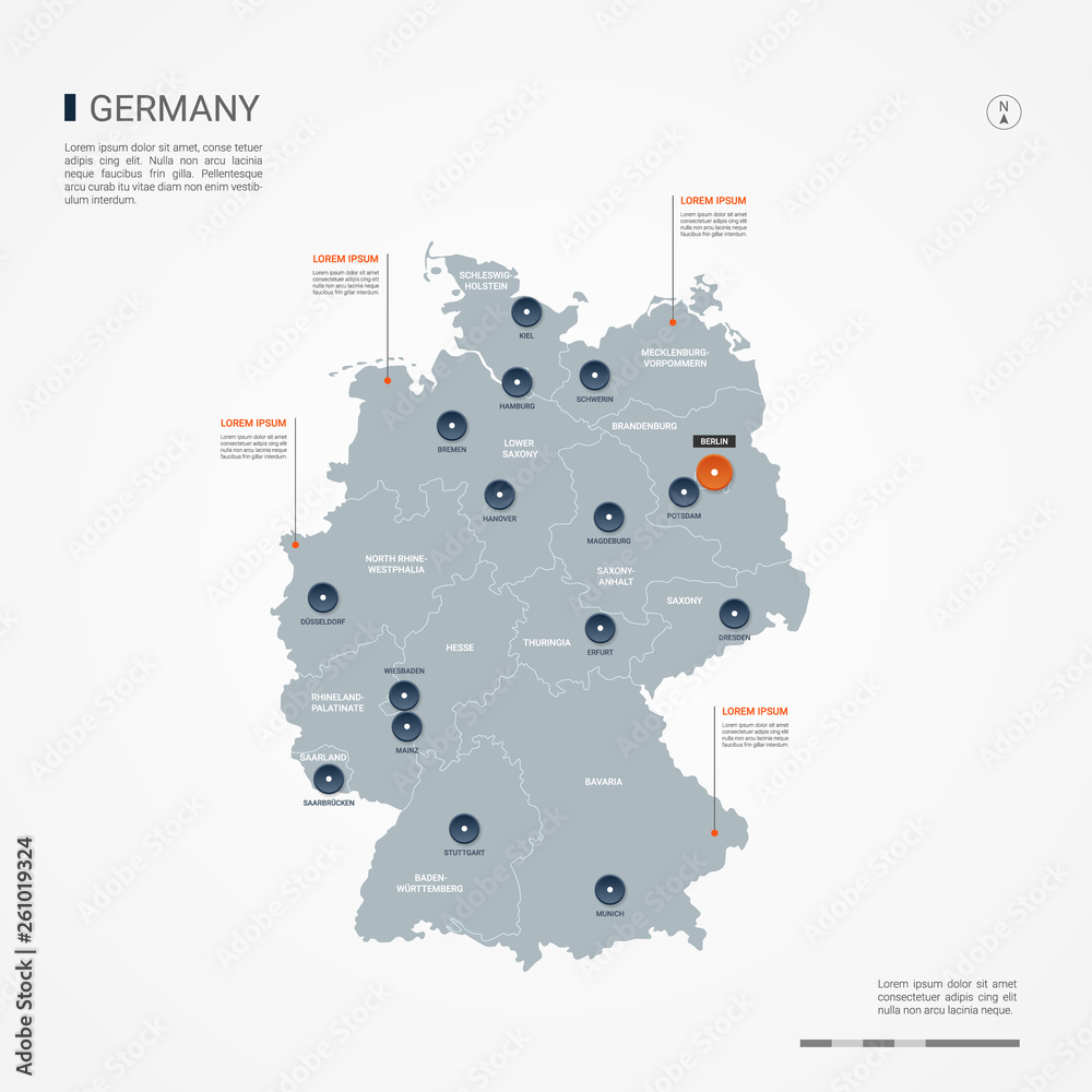 Germany map with borders, cities, capital and administrative divisions ...