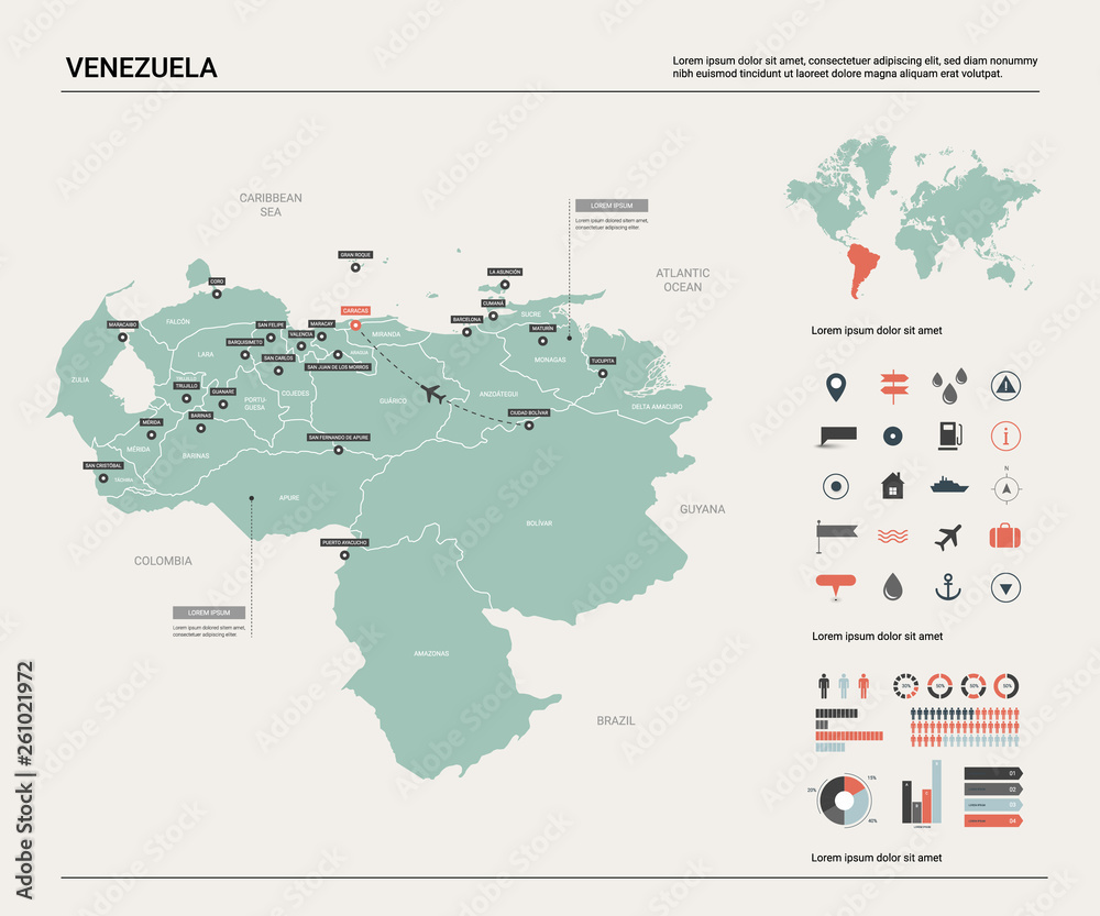 Vector map of Venezuela. High detailed country map with division ...