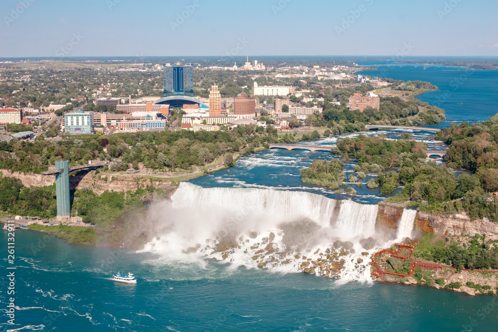 Aerial top landscape view of Niagara Falls between United States of ...