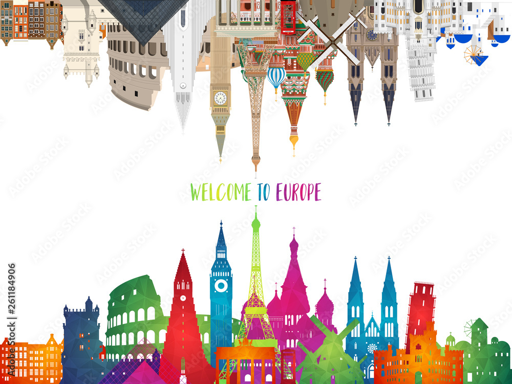Vector de Stock Europe famous Landmark paper art. Global Travel And ...
