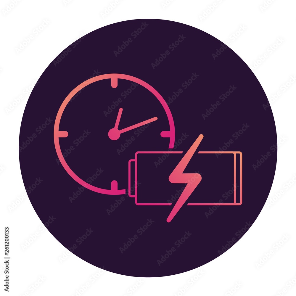 Timer hours.Battery icon.Charged electricity symbol.Flat vector Stock ...