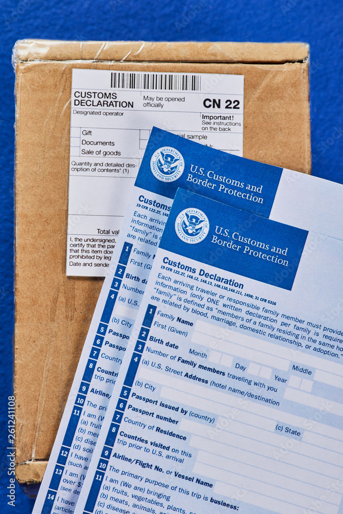 Customs Declaration Forms lies on Parcel with Customs declaration form ...