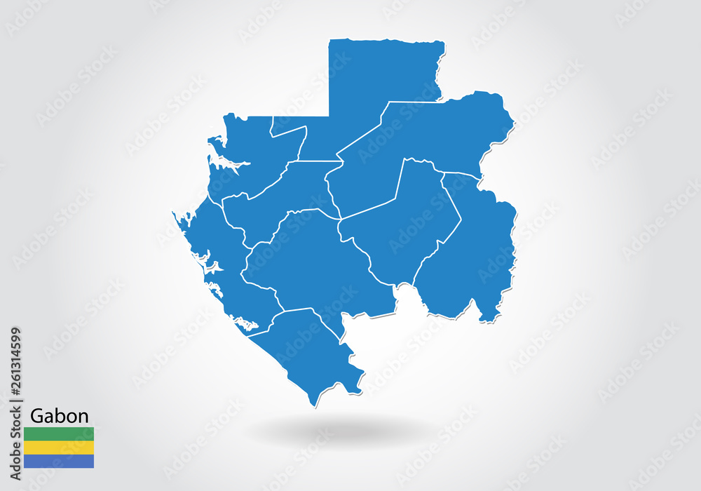 gabon map design with 3D style. Blue gabon map and National flag ...