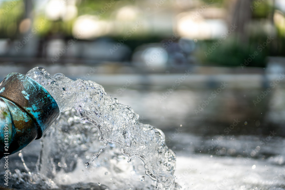 Water flow treatment system from the water pump pipe.Motion of water ...