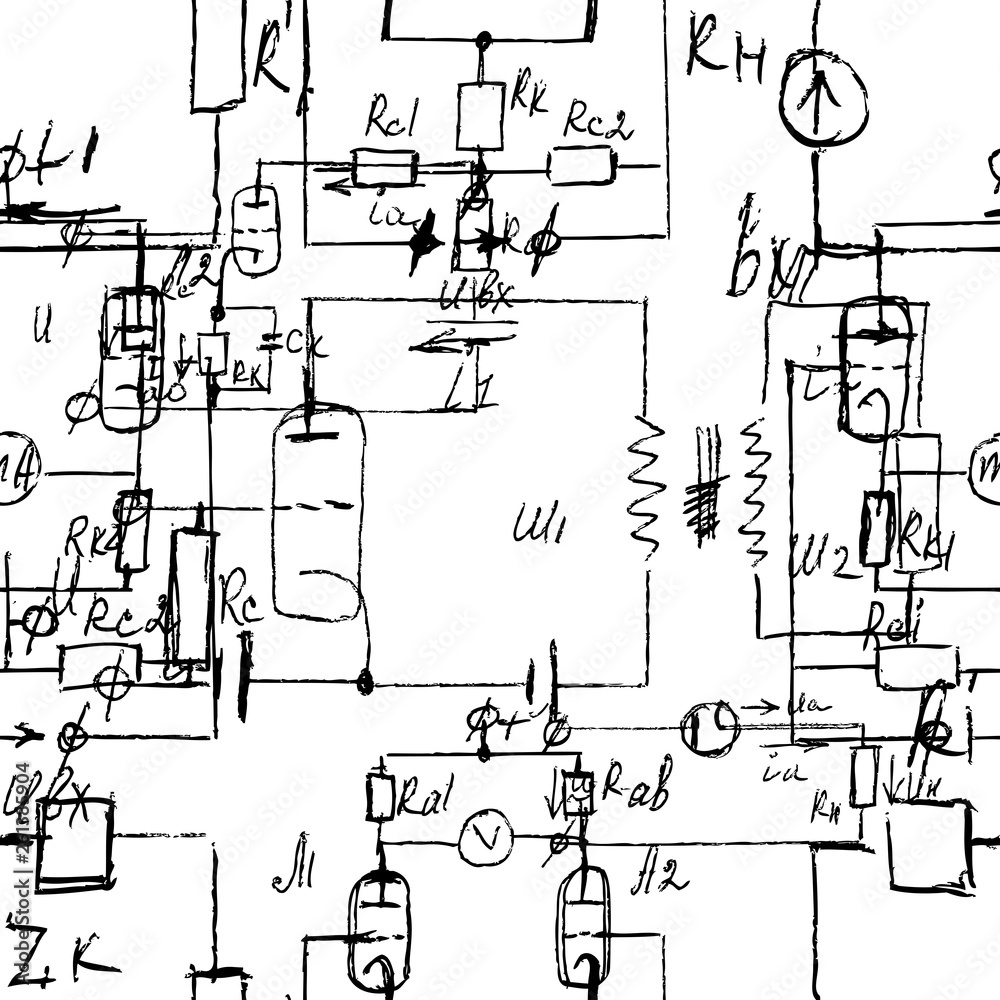Scientific seamless texture with handwritten formulas and electronic ...