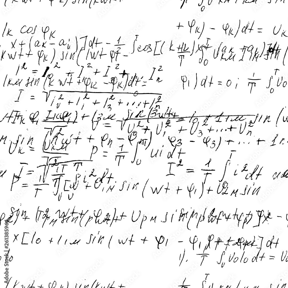 Math seamless board with handwritten mathematical and physics formulas ...