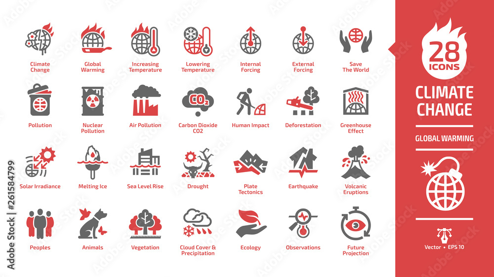 Vector de Stock Climate change or global warming danger red color glyph ...