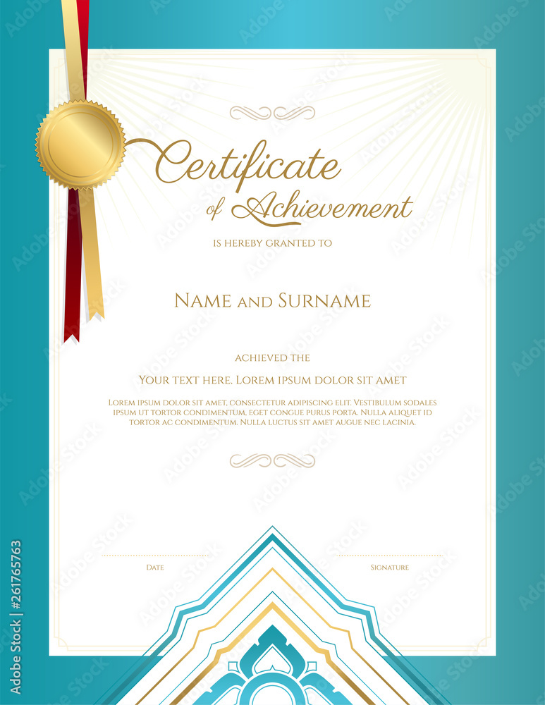 Luxury certificate template with elegant border frame, Diploma design for graduation or ...