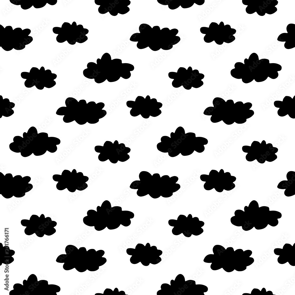 Cute cartoon thundercloud pattern with hand drawn clouds. Sweet vector ...