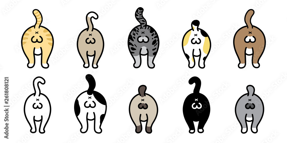 cat vector kitten icon breed butt logo calico bottom ass cartoon ...