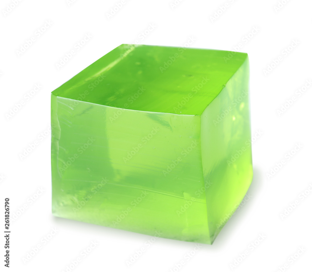 Delicious green jelly cube on white background の Stock フォト | Adobe Stock