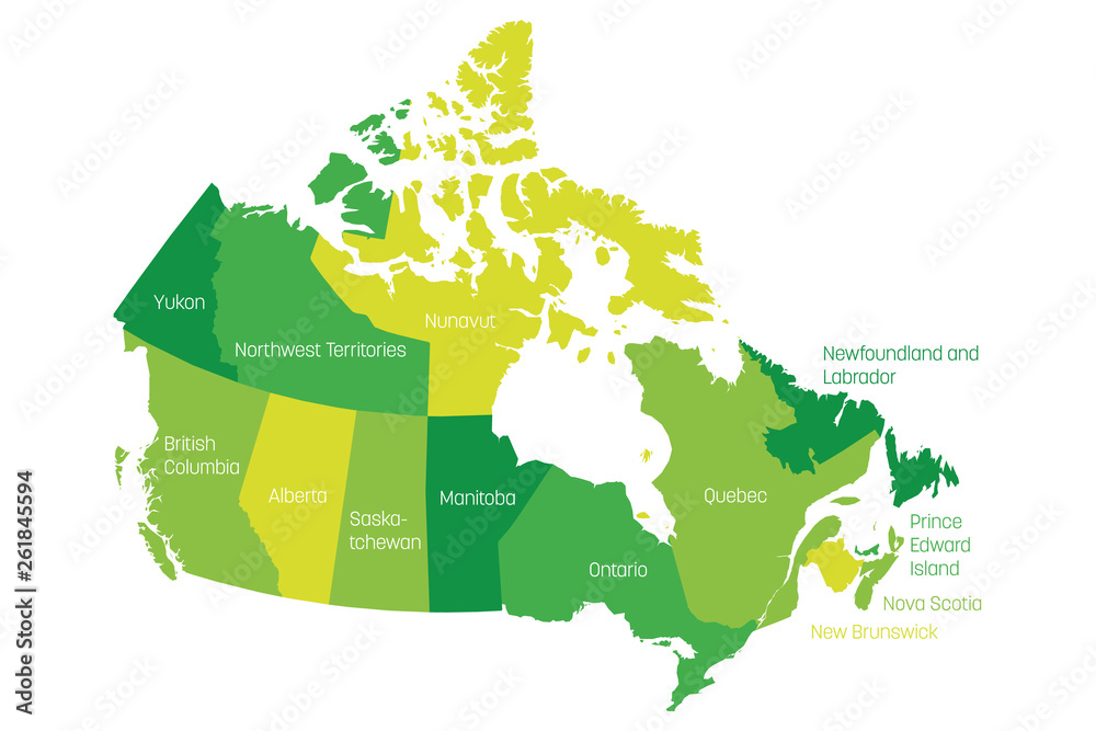 Map of Canada divided into 10 provinces and 3 territories ...