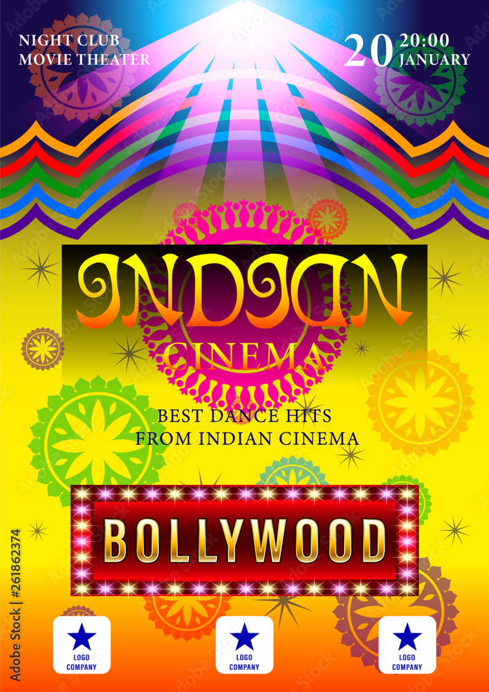 Indian Cinema Bollywood poster for night party background design Stock ...