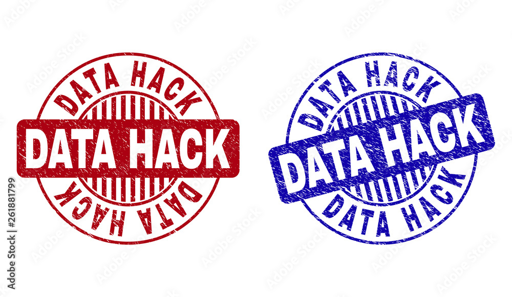 Vetor Grunge DATA HACK round stamp seals isolated on a white background ...