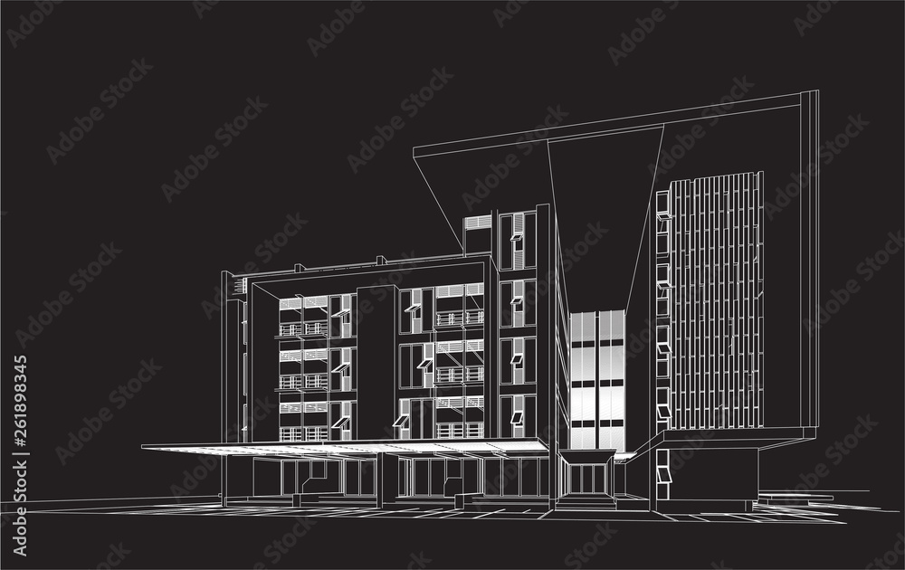 3d wireframe of building. sketch design. Stock Vector | Adobe Stock