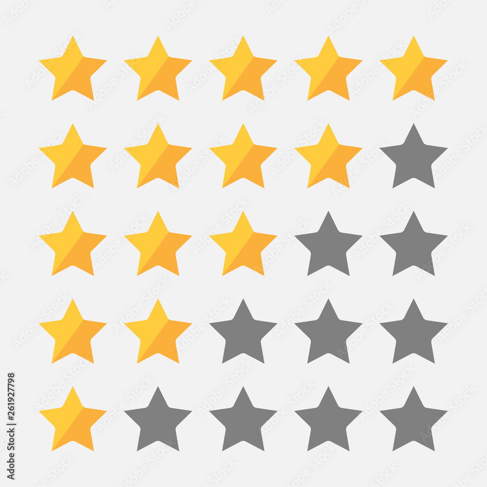 Star rating symbols with 5 star. Quality, feedback, experience, level ...
