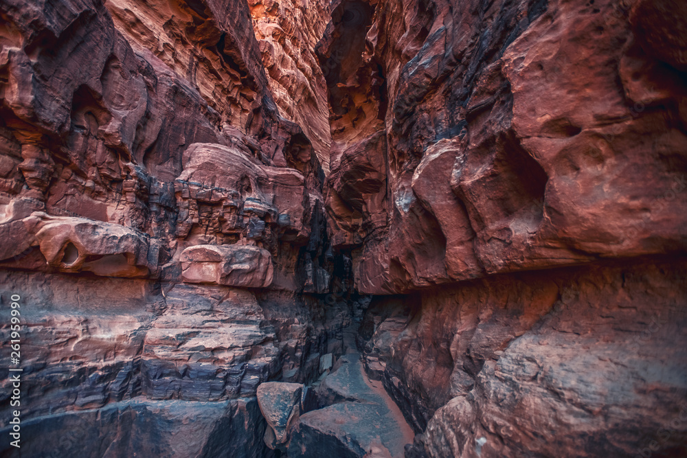 inside the Khazali Canyon in incredible lunar landscape in Wadi Rum in ...