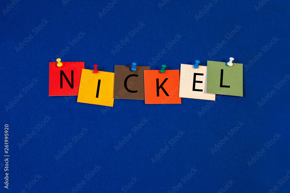 Nickel – one of a complete periodic table series of element names ...