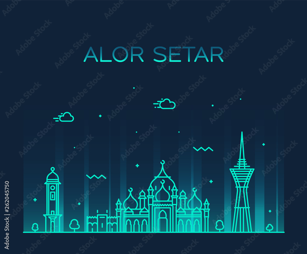 Alor Setar skyline Kedah Malaysia vector linear Stock Vector | Adobe Stock
