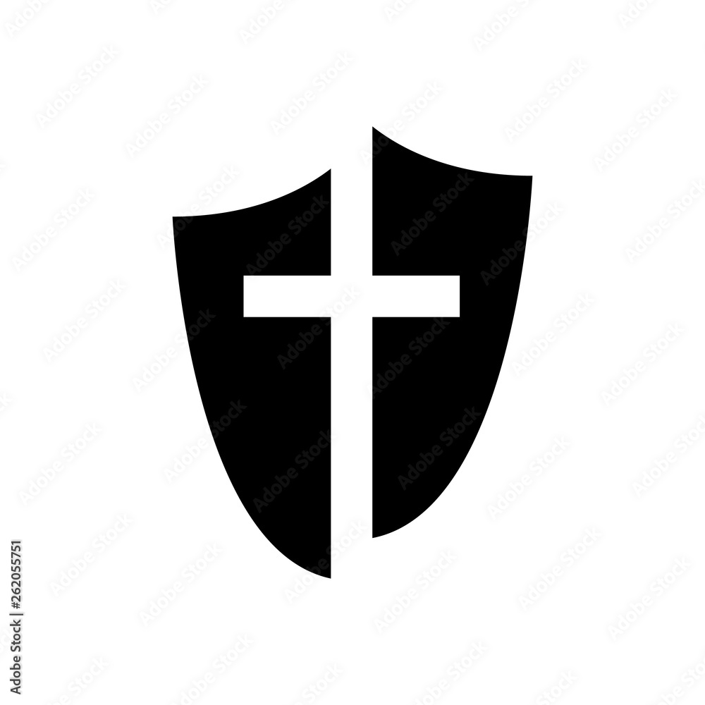 Cross and shield of faith christian church vector logo. Missionary icon ...