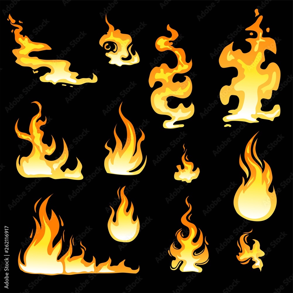 Cartoon fire flame sheet sprite animation vector set. Illustration of ...