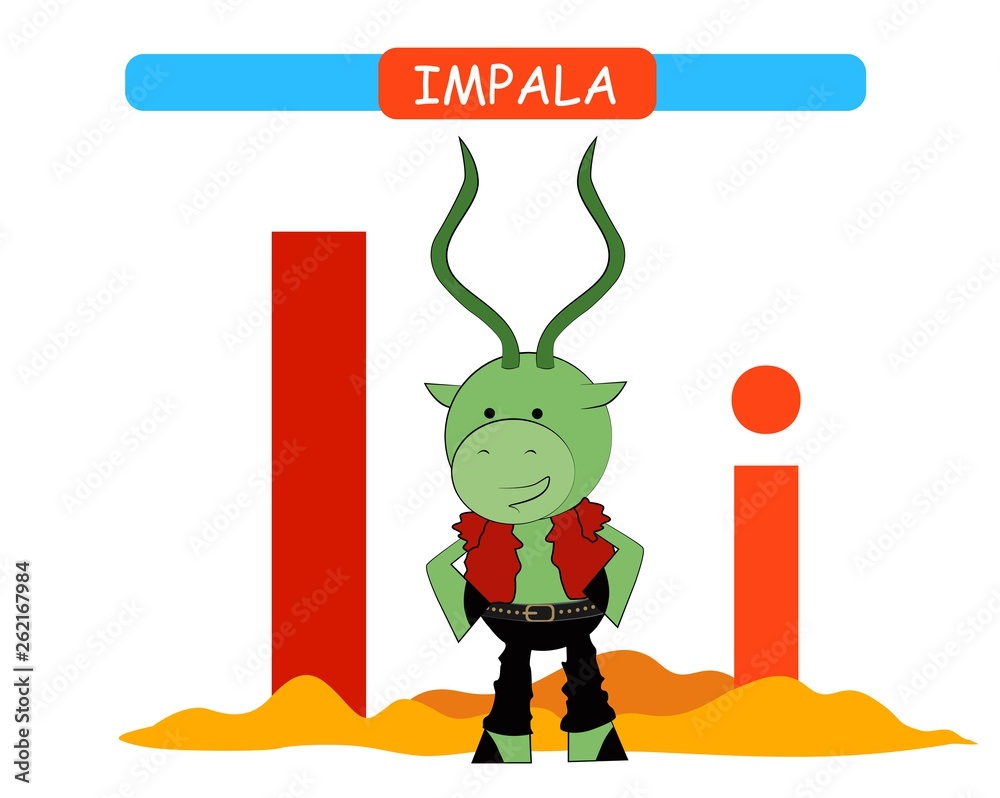 Letter I and funny cartoon impala. Animals alphabet a-z. Cute zoo ...