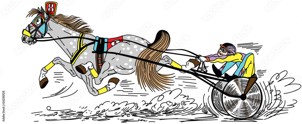 cartoon harness horse racing . Fast running trotter pulling a two ...