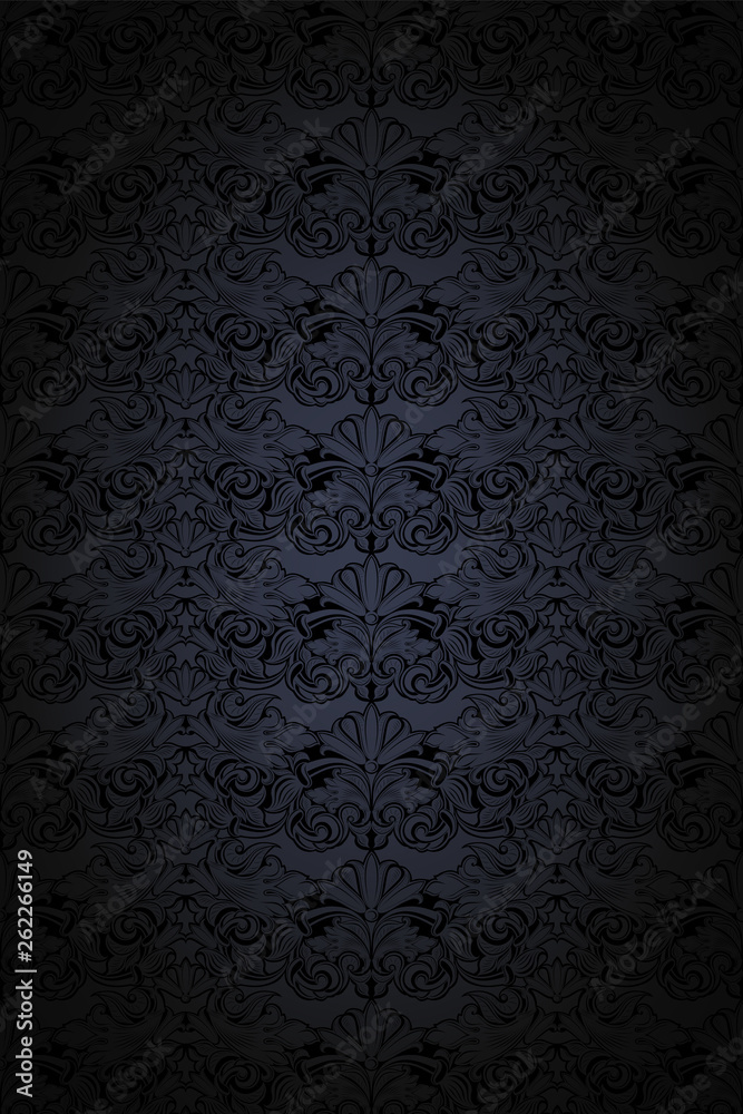 dark grey and black vintage background, royal with classic Baroque ...