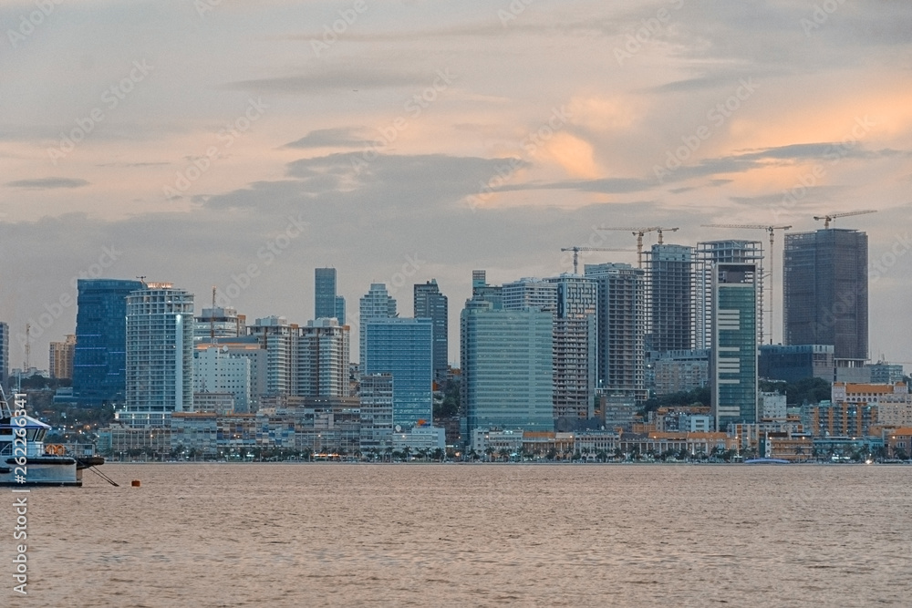 Luanda bay and seaside promenade at sunset, Marginal of Luanda, capital ...