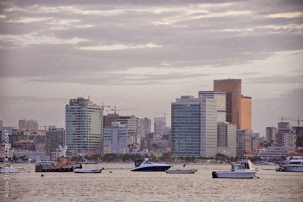 Luanda bay and seaside promenade at sunset, Marginal of Luanda, capital ...