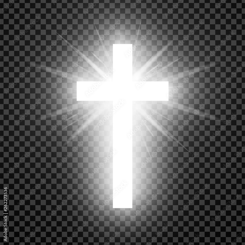 Shining white cross isolated on transparent background. Riligious ...