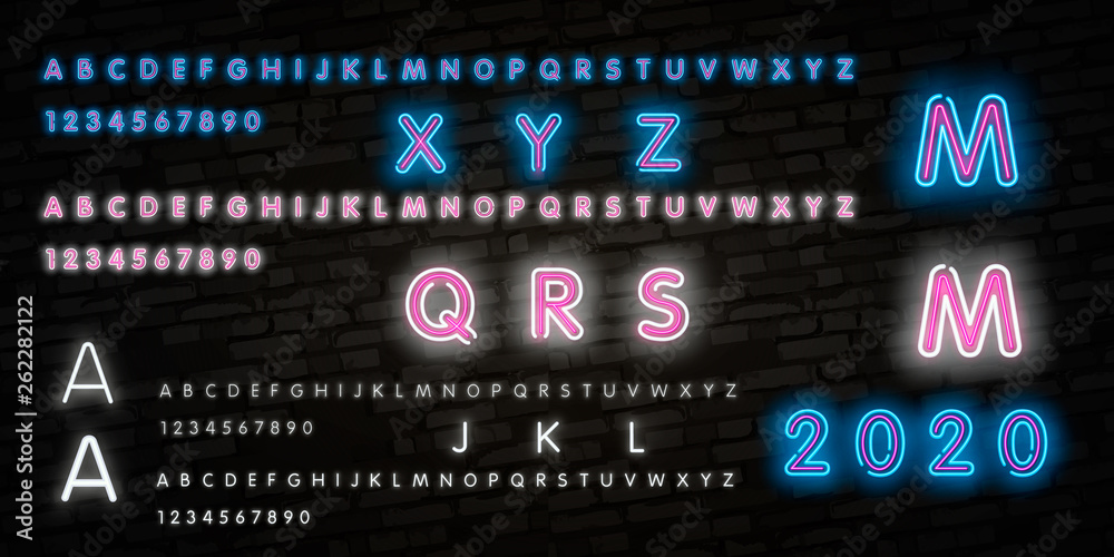 Big Collection of Bright Neon Alphabet Letters, Numbers and Symbols ...