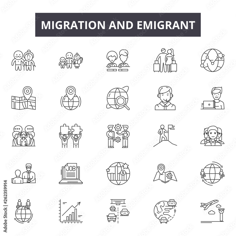 Migration emigrant line icons, signs set, vector. Migration emigrant ...