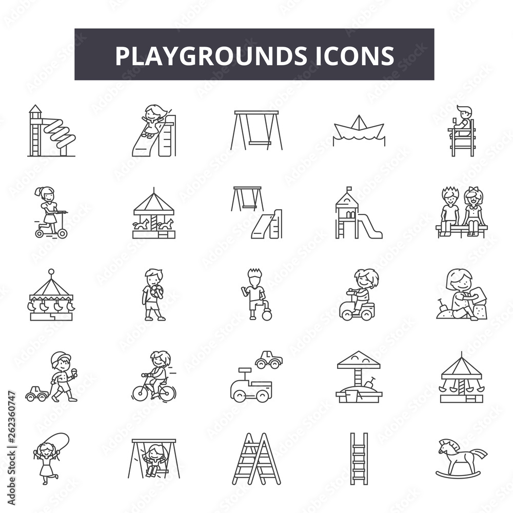 Playgrounds line icons, signs set, vector. Playgrounds outline concept ...