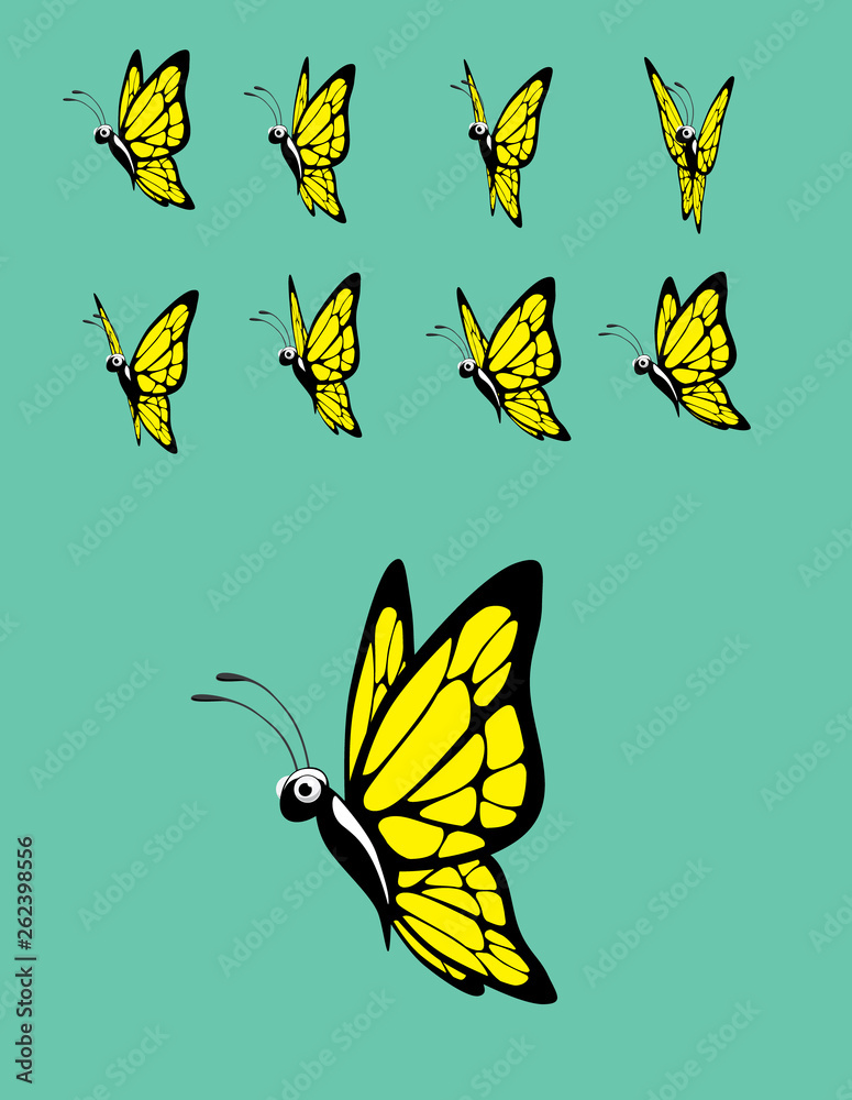 Animal Animation Sequence Monarch Butterfly Flying Cartoon Vector Stock ...