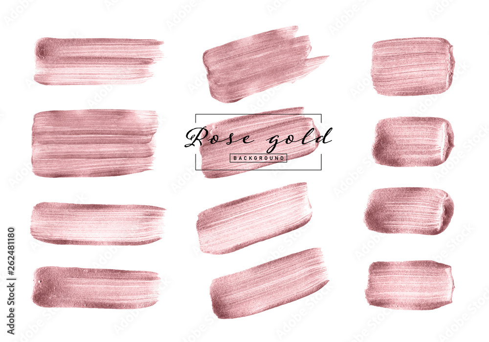 Rose gold brush stroke hand drawn set isolated on white background ...