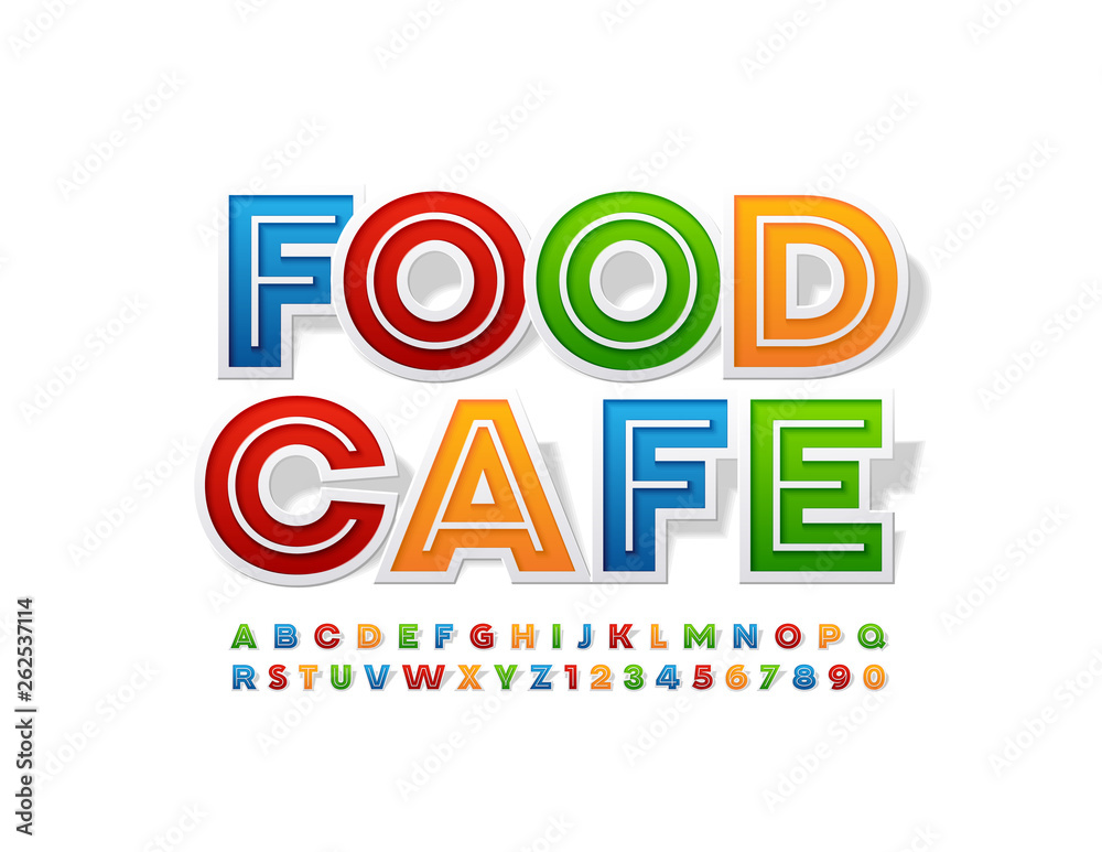 Vector colorful creative logo Food Cafe, Uppercase bright Font. Modern ...