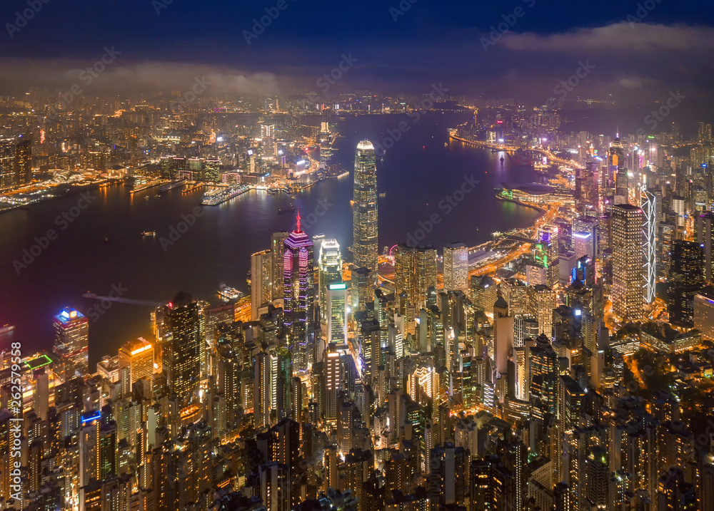Aerial view of Hong Kong Downtown, Republic of China. Financial ...